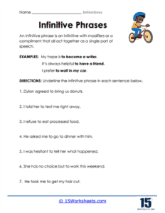 Infinitives Worksheets | Grammar Skills Collection - 15 Worksheets.com