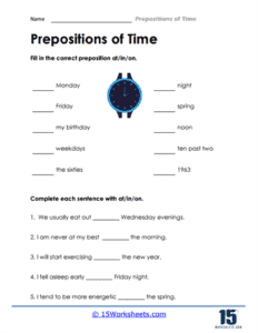 Prepositions of Time Worksheets | Duration, Sequence & Schedule - 15 ...