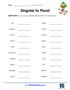 Singular to Plural Worksheets | Number Shift Practice - 15 Worksheets.com