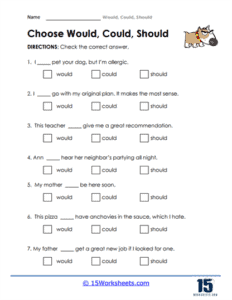 Would, Could, Should Worksheets | Suggestions & Possibility - 15 ...