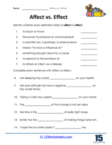 Affect vs. Effect Worksheets | Placement Practice - 15 Worksheets.com