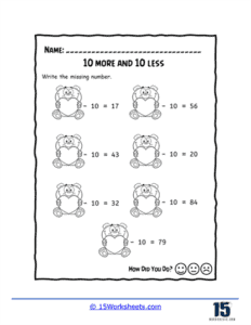 10 More or Less Worksheets | Boost Number Fluency - 15 Worksheets.com