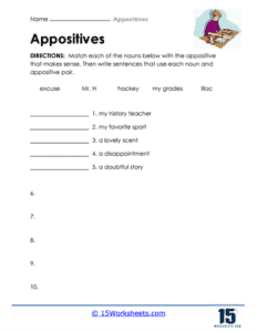 Appositives Worksheets | Phrase Expansion - 15 Worksheets.com