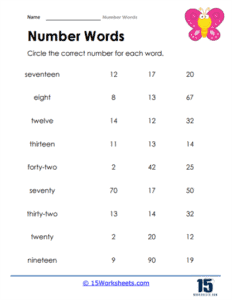 Numbers in Words Worksheets | Numeracy Skills - 15 Worksheets.com
