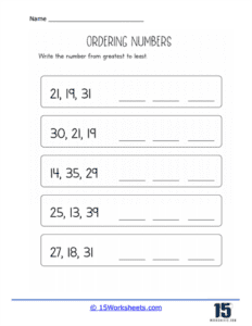 Ordering Numbers Worksheets | Numeracy Skills - 15 Worksheets.com