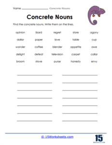 Concrete Nouns Worksheets | Tangible Object Usage - 15 Worksheets.com