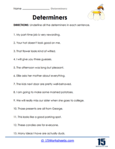 Determiners Worksheets | Strengthen Noun Phrases - 15 Worksheets.com
