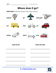 Transportation Worksheets | Vehicle Names - 15 Worksheets.com