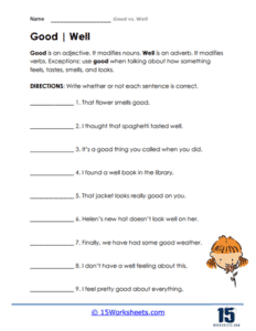 Good vs. Well Worksheets - 15 Worksheets.com