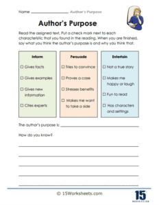 Author's Purpose Worksheets | Inform, Entertain, Persuade - 15 ...