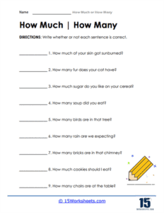 How Much or How Many Worksheets | Question Phrases - 15 Worksheets.com
