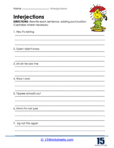 Interjection Worksheets | Using Expressive Phrases - 15 Worksheets.com