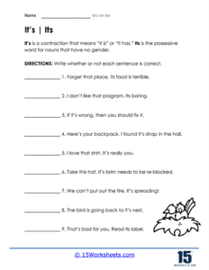It’s or Its Worksheets | Possessive vs. Contraction Practice - 15 ...