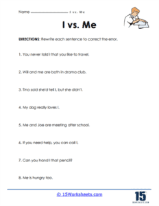 I vs. Me Worksheets | Subject vs Object Practice - 15 Worksheets.com