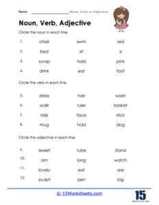 Noun, Verb, or Adjective Worksheets | Grammar Skills - 15 Worksheets.com