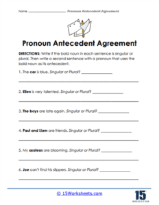 Pronoun Antecedent Agreement Worksheets | Grammar Practice - 15 ...