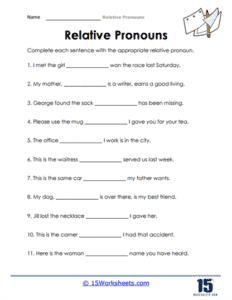Relative Pronouns Worksheets - 15 Worksheets.com