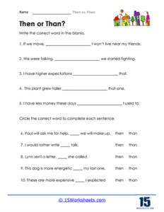 Then vs. Than Worksheets | Sharpen Grammar - 15 Worksheets.com
