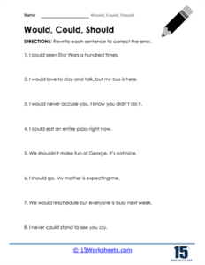 Would, Could, Should Worksheets | Suggestions & Possibility - 15 ...
