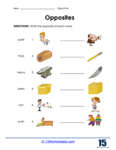 Opposites Worksheets | Early Concepts - 15 Worksheets.com