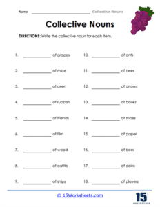 Collective Nouns Worksheets | Bundle Group Terms - 15 Worksheets.com