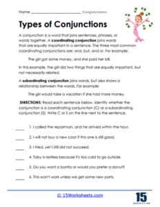 Conjunctions Worksheets - 15 Worksheets.com
