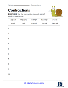 Contractions Worksheets | Grammar Reinforcement - 15 Worksheets.com
