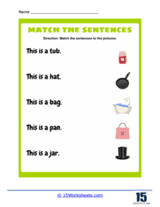 Match the Sentences Worksheets | Pair Together Meanings - 15 Worksheets.com