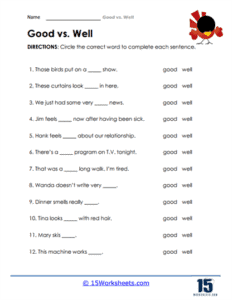 Good vs. Well Worksheets - 15 Worksheets.com