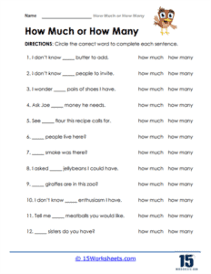How Much or How Many Worksheets | Question Phrases - 15 Worksheets.com