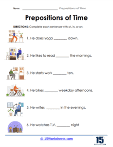Prepositions of Time Worksheets | Duration, Sequence & Schedule - 15 ...