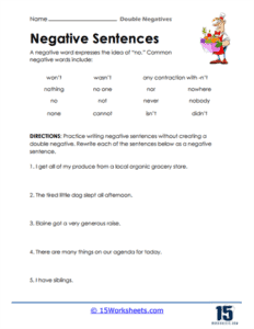 Double Negatives Worksheets | Establish Clarity - 15 Worksheets.com