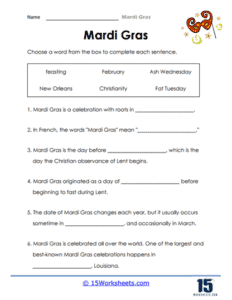 Mardi Gras Worksheets - 15 Worksheets.com