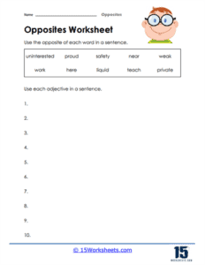 Opposites Worksheets | Early Concepts - 15 Worksheets.com