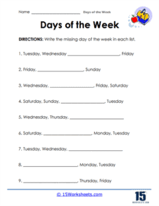 Days of the Week Worksheets - 15 Worksheets.com