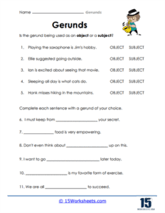 Gerunds Worksheets | Identifying & Applying - 15 Worksheets.com