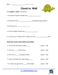 Good vs. Well Worksheets - 15 Worksheets.com