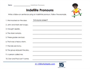 Indefinite Pronouns Worksheets - 15 Worksheets.com