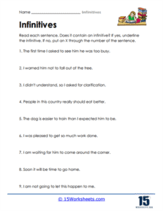 Infinitives Worksheets | Grammar Skills Collection - 15 Worksheets.com