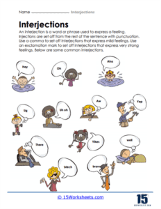 Interjection Worksheets | Using Expressive Phrases - 15 Worksheets.com