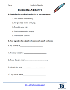 Predicate Adjectives Worksheets - 15 Worksheets.com