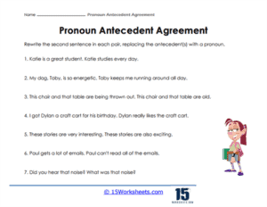 Pronoun Antecedent Agreement Worksheets | Grammar Practice - 15 ...
