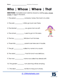 Relative Pronouns Worksheets - 15 Worksheets.com