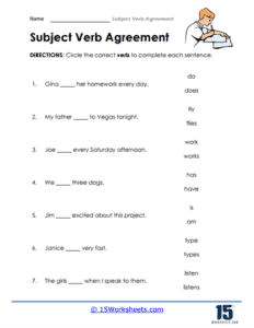 Subject Verb Agreement Worksheets | Consistency - 15 Worksheets.com