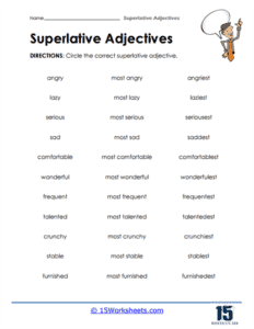 Superlative Adjectives Worksheets | Powerful Thoughts - 15 Worksheets.com