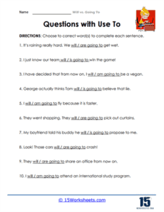 Will vs. Going To Worksheets | Intentions & Spontaneity - 15 Worksheets.com