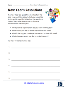 New Year's Resolutions Worksheets - 15 Worksheets.com