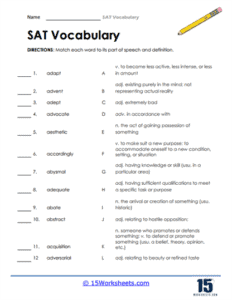 SAT Vocabulary Words Worksheets | Test Preparation - 15 Worksheets.com