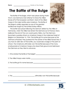 Battle of the Bulge Worksheets | Ardennes Conflict - 15 Worksheets.com