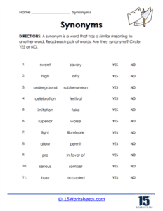 Synonyms Worksheets | Context & Fluency - 15 Worksheets.com